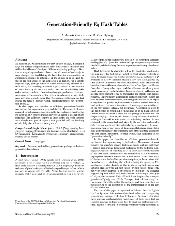 (PDF) Generation-Friendly Eq Hash Tables