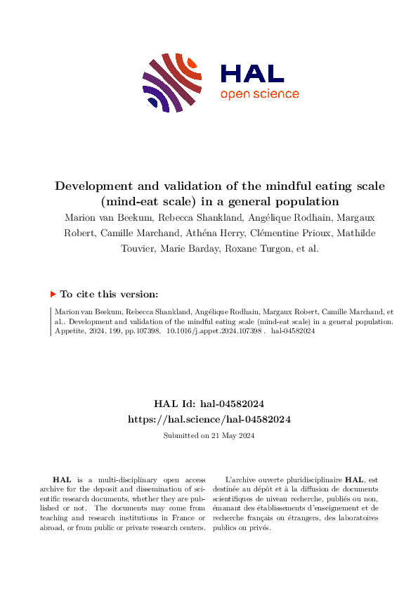 (PDF) Development and validation of the mindful eating scale (Mind-Eat Scale) in a general ...