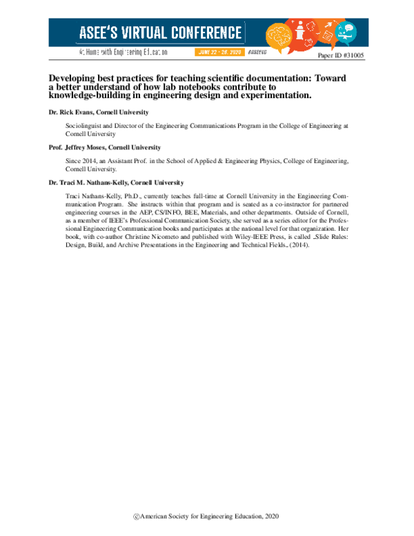 (PDF) Developing Best Practices for Teaching Scientific Documentation: Toward a Better ...