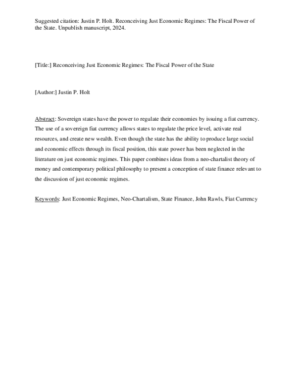 (PDF) Reconceiving Just Economic Regimes: The Fiscal Power of the State