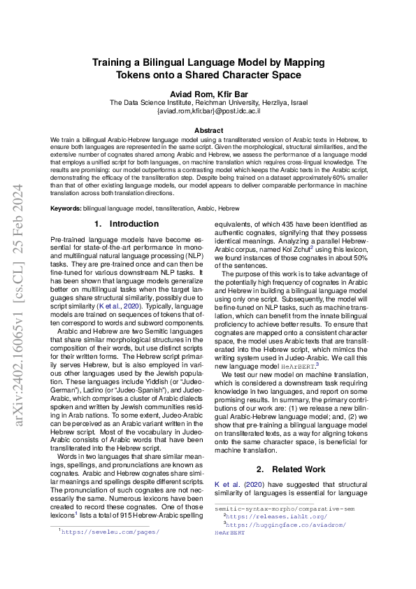(PDF) Training a Bilingual Language Model by Mapping Tokens onto a Shared Character Space