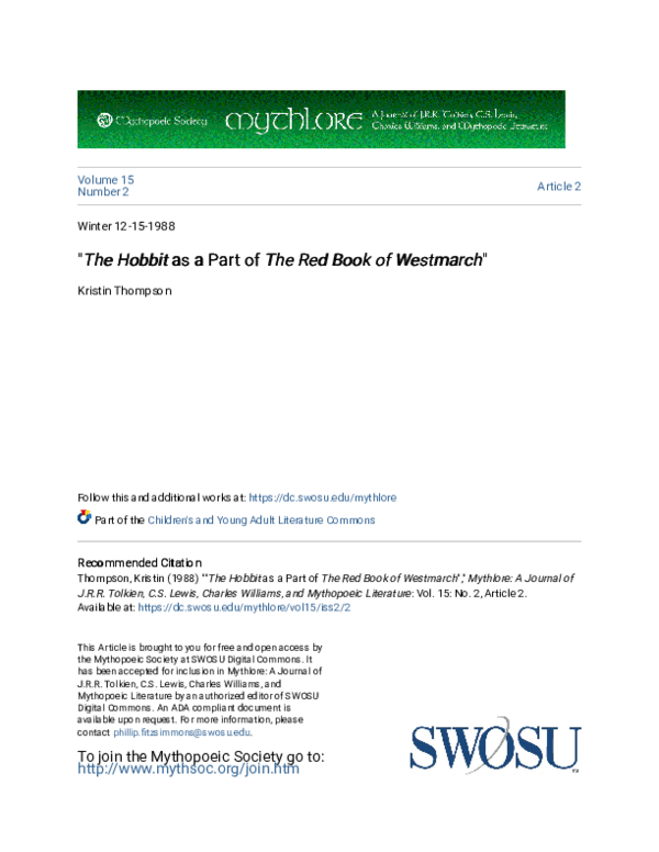 (PDF) The Hobbit as a Part of The Red Book of Westmarch
