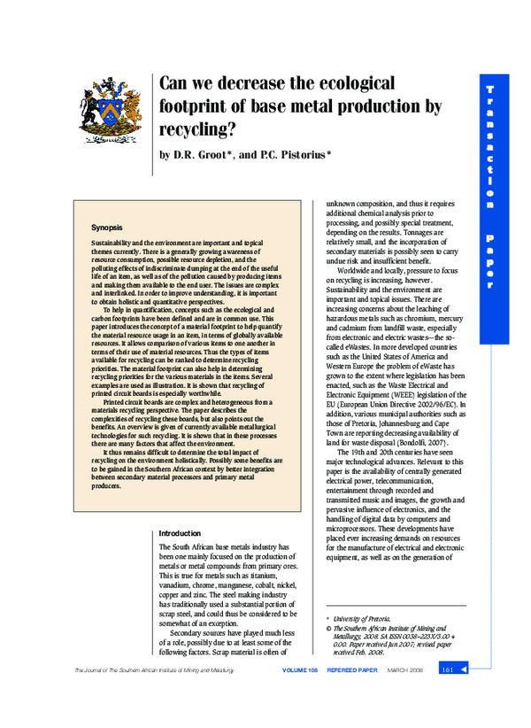 (PDF) Can we decrease the ecological footprint of base metal production ...