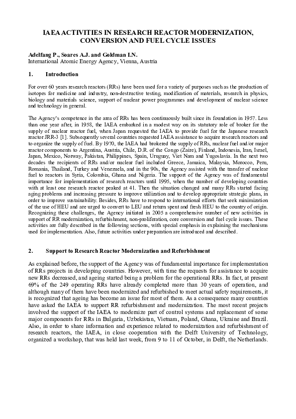 (PDF) IAEA Activities in Research Reactor Modernization, Conversion and ...