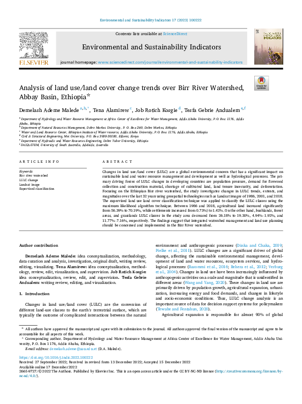 (PDF) Environmental and Sustainability Indicators