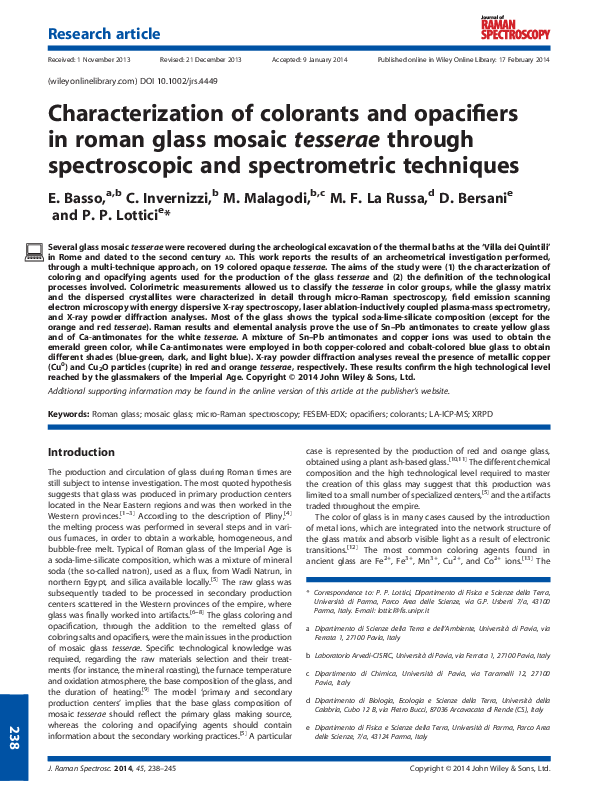 (PDF) Characterization of colorants and opacifiers in roman glass ...