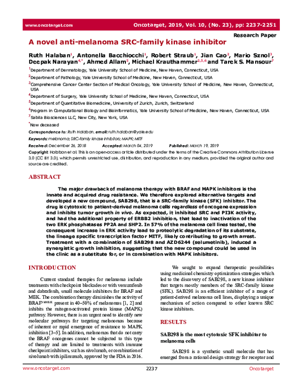 (PDF) A novel anti-melanoma SRC-family kinase inhibitor