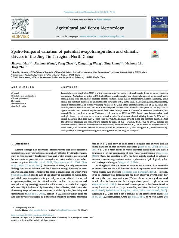 Pdf Spatiotemporal Variation Of Potential Evapotranspiration And Meteorological Drought Based