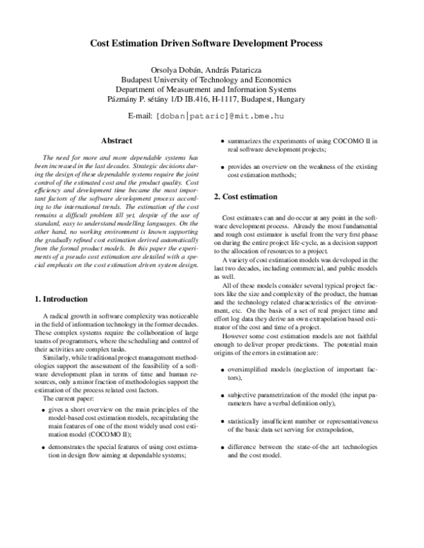 (PDF) Cost estimation driven software development process