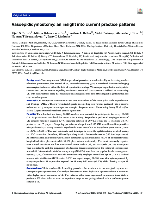 (PDF) Vasoepididymostomy: an insight into current practice patterns
