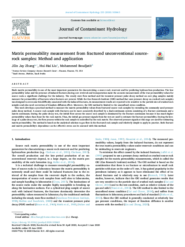 (PDF) Matrix permeability measurement from fractured unconventional source-rock samples: Method ...
