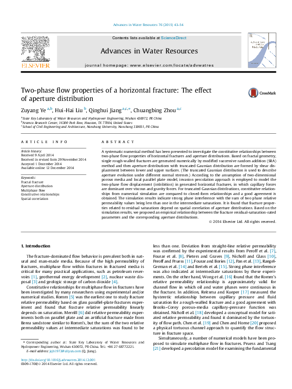 (PDF) Two-phase flow properties of a horizontal fracture: The effect of ...