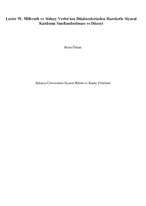 (PDF) Lester W. Milbrath ve Sidney Verba'nın Düşüncelerinden Hareketle ...