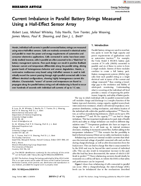 (PDF) Current Imbalance in Parallel Battery Strings Measured Using a ...