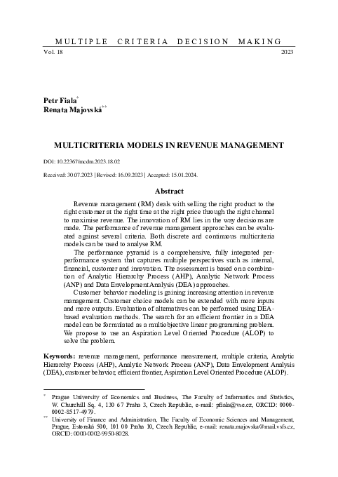 (PDF) Multicriteria Models in Revenue Management