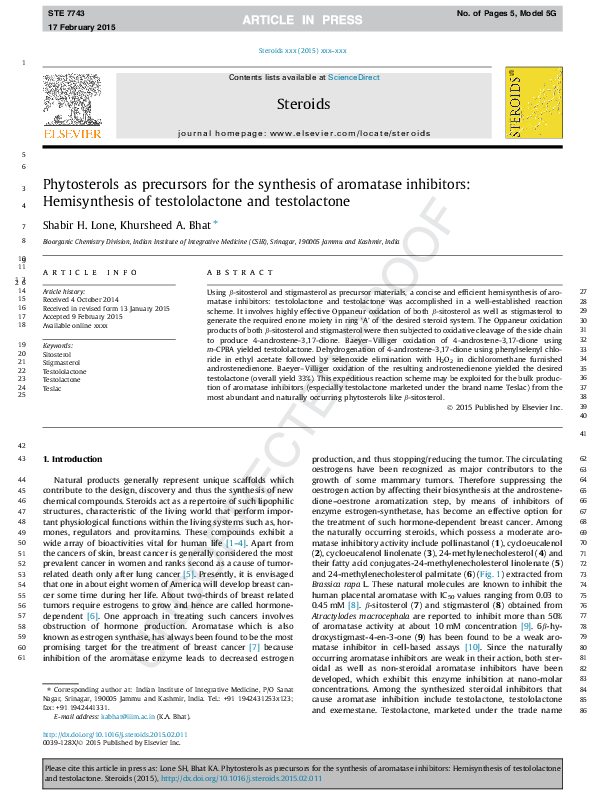 (PDF) Phytosterols as precursors for the synthesis of aromatase ...
