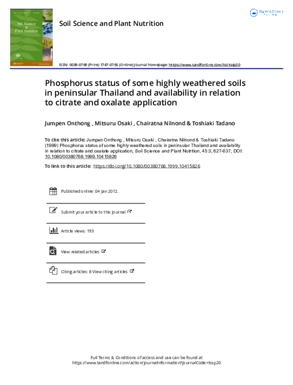 (PDF) Phosphorus status of some highly weathered soils in peninsular ...