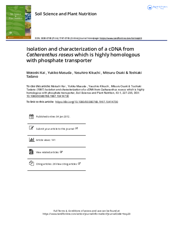 (PDF) Isolation and characterization of a cDNA from Catharanthus roseus which is highly ...
