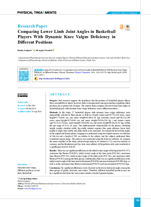 (PDF) Comparing Lower Limb Joint Angles in Basketball Players With ...