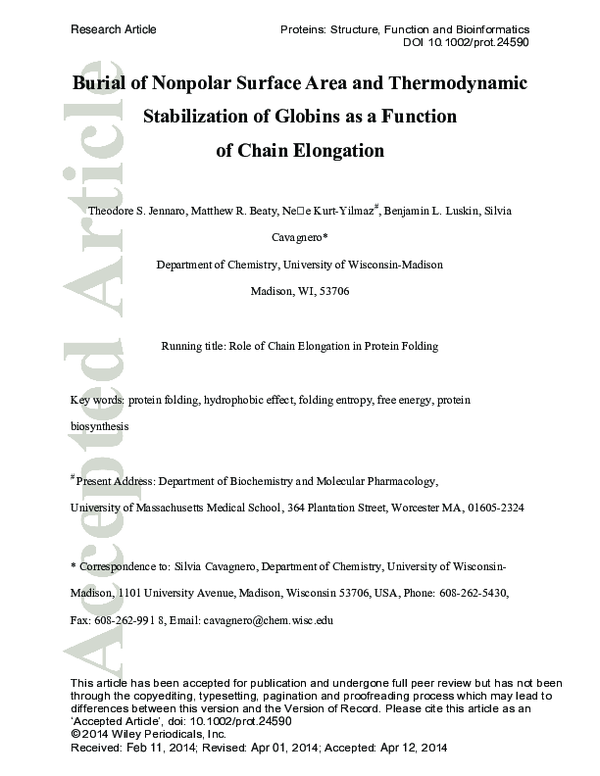 (PDF) Burial of nonpolar surface area and thermodynamic stabilization ...