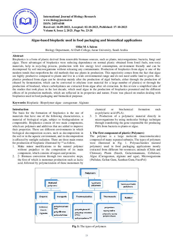 (PDF) Algae-based bioplastic used in food packaging and biomedical ...