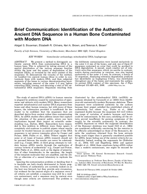 (PDF) Brief communication: Identification of the authentic ancient DNA ...