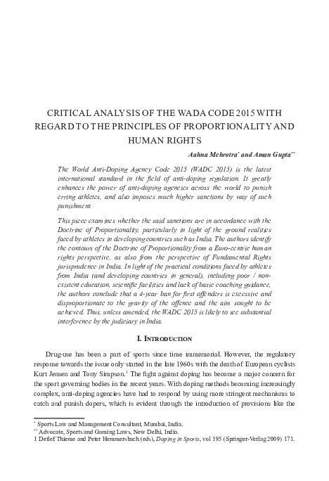 (PDF) Critical Analysis of the WADA Code 2015 with Regard to the ...