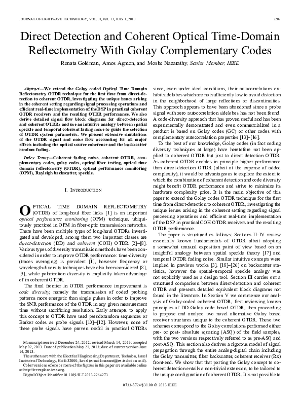 (PDF) Direct Detection and Coherent Optical Time-Domain Reflectometry ...