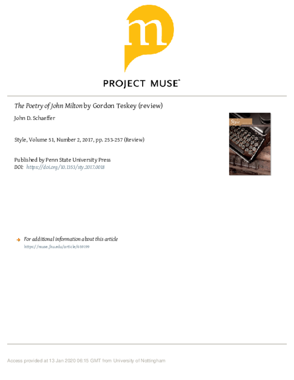 (PDF) The Poetry of John Milton, by Gordon Teskey