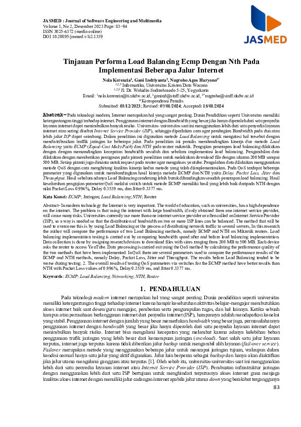 (PDF) Tinjauan Performa Load Balancing Ecmp Dengan Nth Pada Implementasi Beberapa Jalur Internet