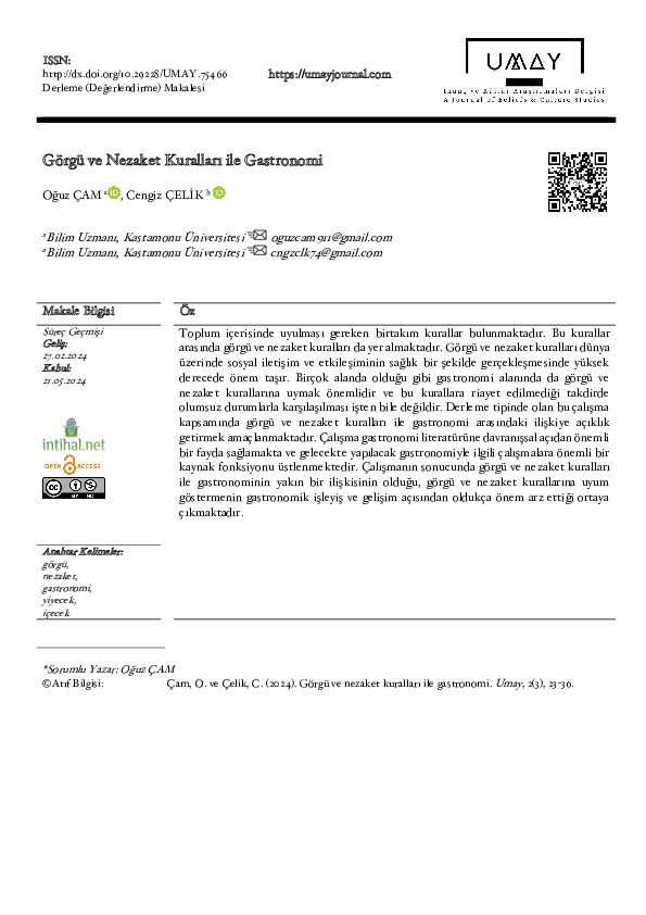 (PDF) Görgü ve Nezaket Kuralları ile Gastronomi