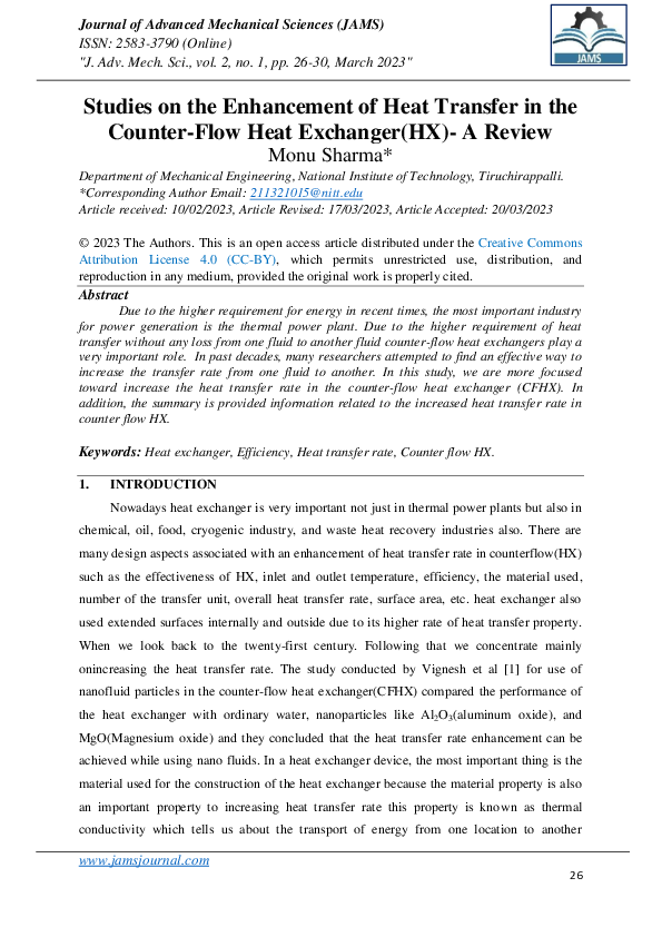 (PDF) Studies on the Enhancement of Heat Transfer in the Counter-Flow ...