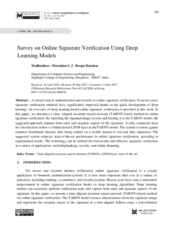 (PDF) Survey on Online Signature Verification Using Deep Learning Models