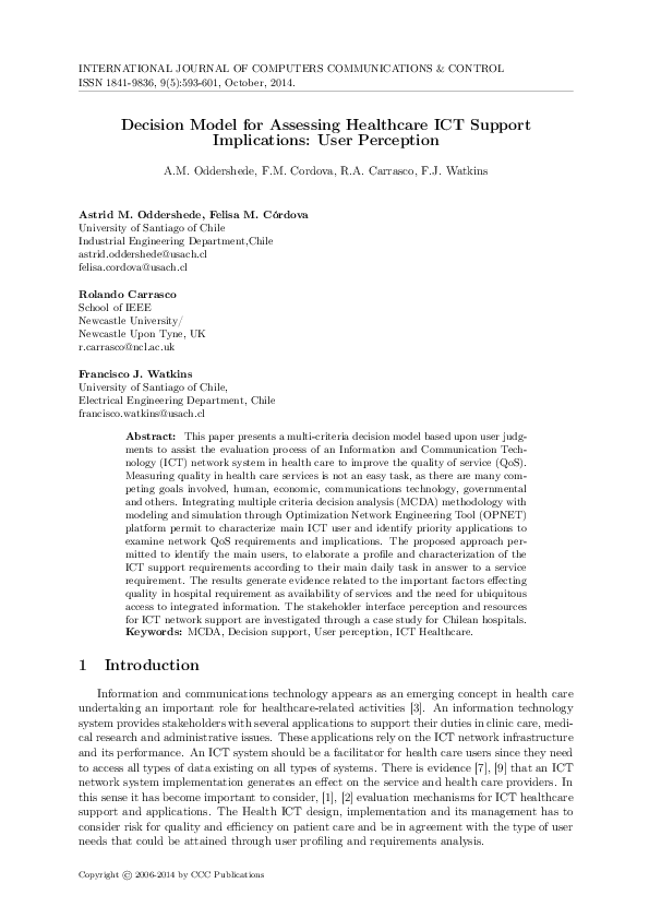 (PDF) Decision Model for Assessing Healthcare ICT Support Implications: User Perception