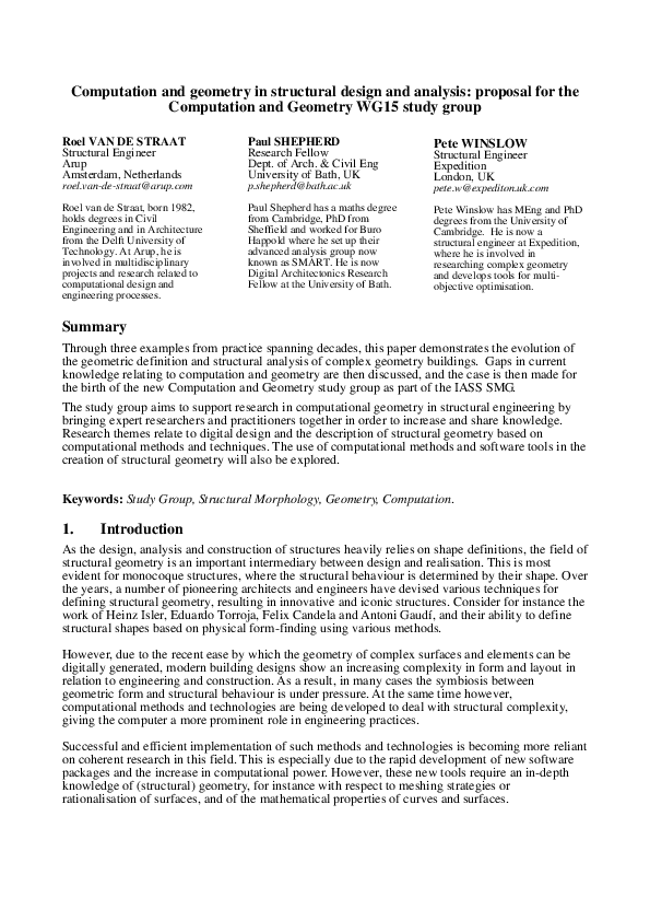 (PDF) Computation and geometry in structural design and analysis