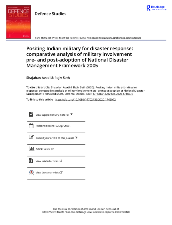(PDF) Positing Indian military for disaster response: comparative ...