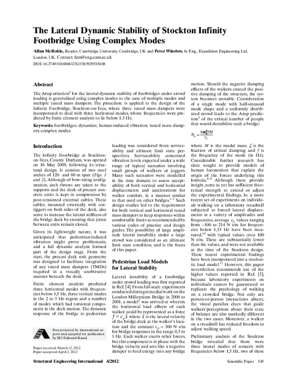 (PDF) The Lateral Dynamic Stability of Stockton Infinity Footbridge ...