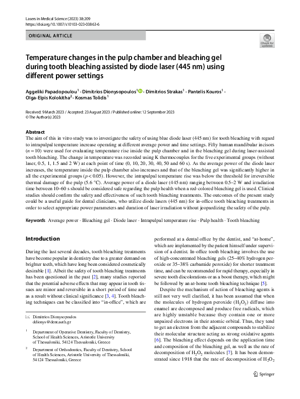 (PDF) Temperature changes in the pulp chamber and bleaching gel during ...