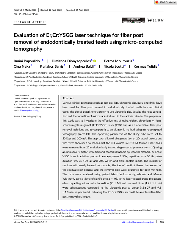 (PDF) Evaluation of Er,Cr:YSGG laser technique for fiber post removal ...