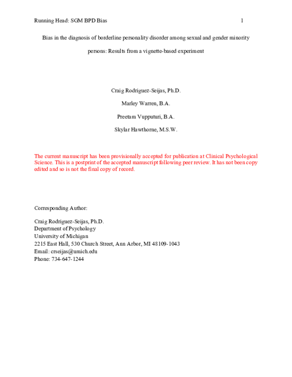 (PDF) Bias in the diagnosis of borderline personality disorder among ...