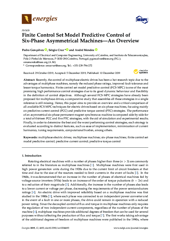 (PDF) Finite Control Set Model Predictive Control of Six-Phase Asymmetrical Machines—An Overview