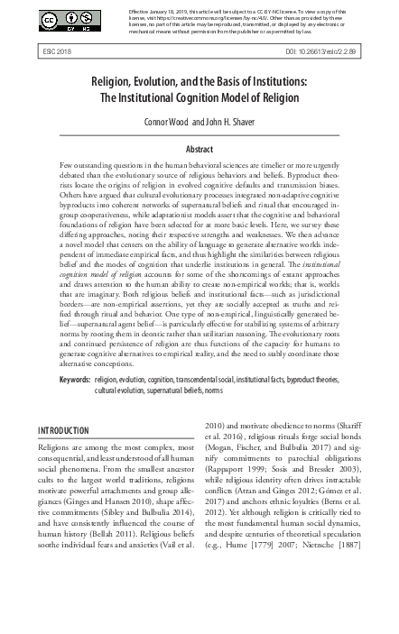 (PDF) Religion, Evolution, and the Basis of Institutions: The ...