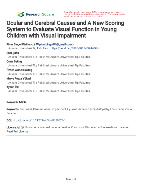 (PDF) Ocular and Cerebral Causes and A New Scoring System to Evaluate ...