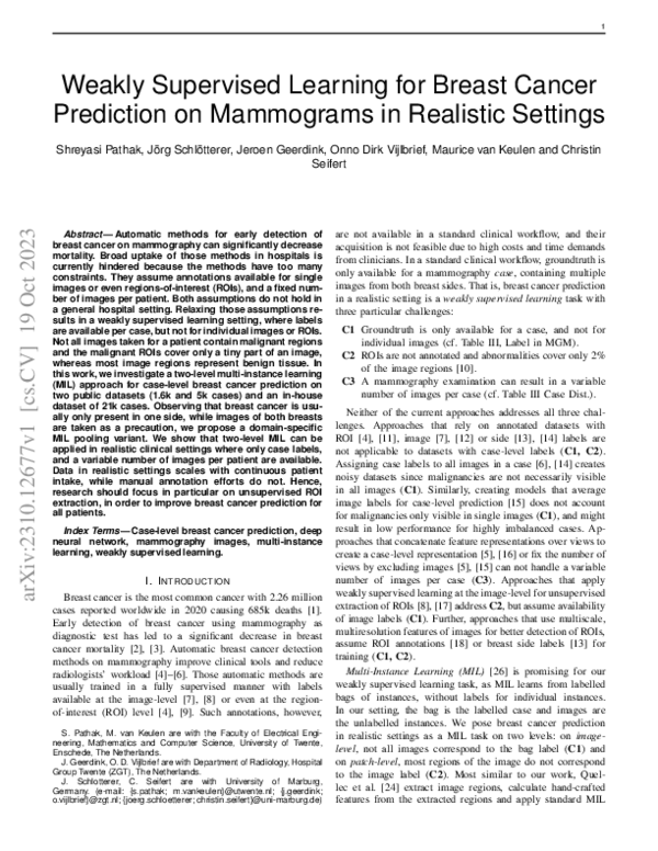 (PDF) Weakly Supervised Learning for Breast Cancer Prediction on ...