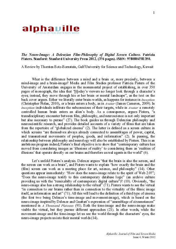 (PDF) Review of Pisters' Digital Screen Philosophy