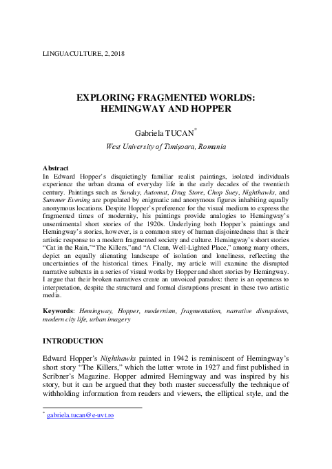 (PDF) Exploring Fragmented Worlds: Hemingway and Hopper