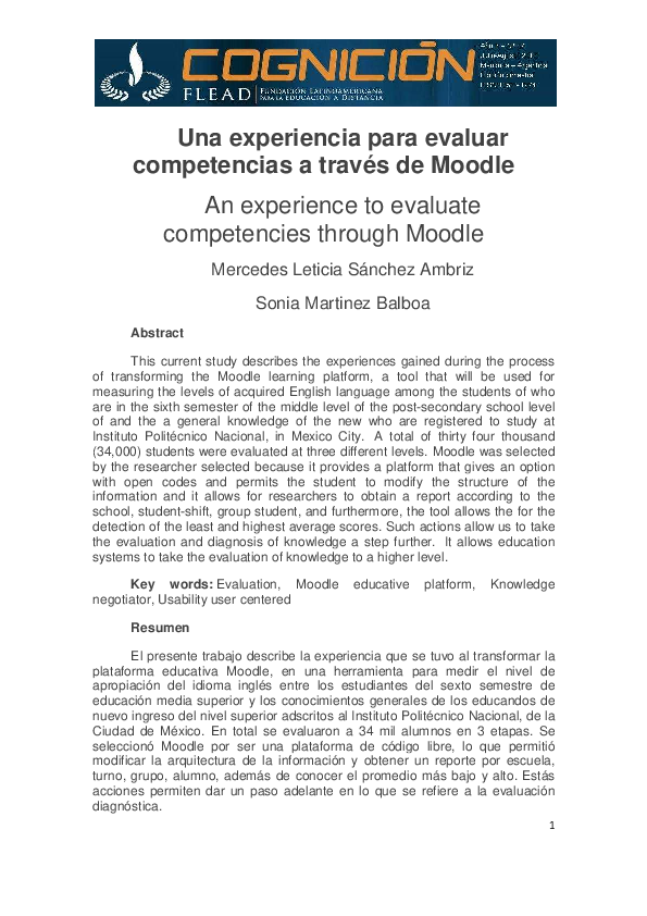 (PDF) INVESTIGACIONES ACADÉMICAS Una experiencia para evaluar competencias a través de Moodle ...