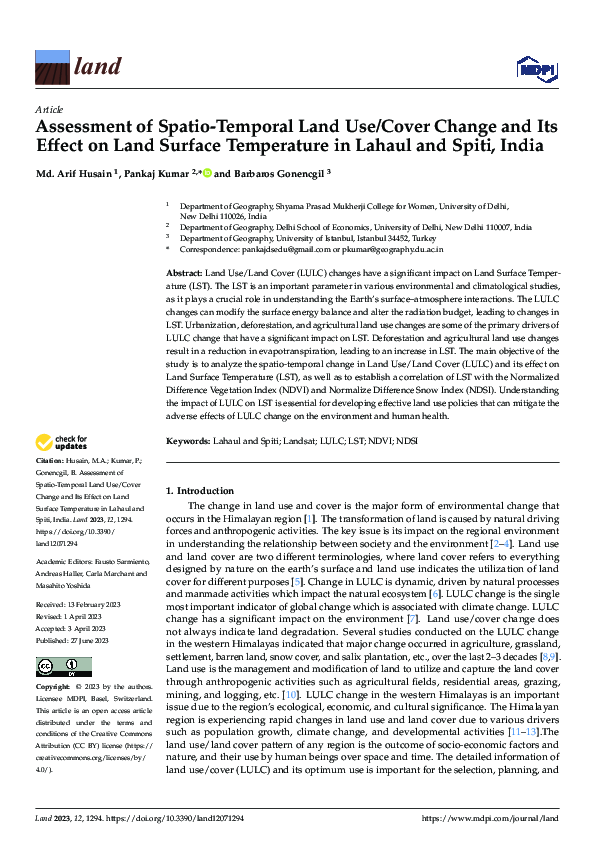(PDF) Assessment of Spatio-Temporal Land Use/Cover Change and Its Effect on Land Surface ...