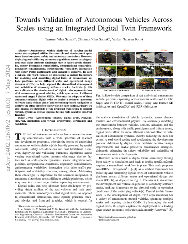 (PDF) Towards Validation of Autonomous Vehicles Across Scales using an Integrated Digital Twin ...