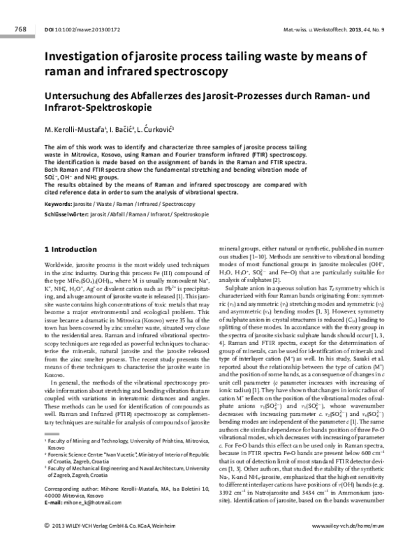 (PDF) Investigation of jarosite process tailing waste by means of raman ...